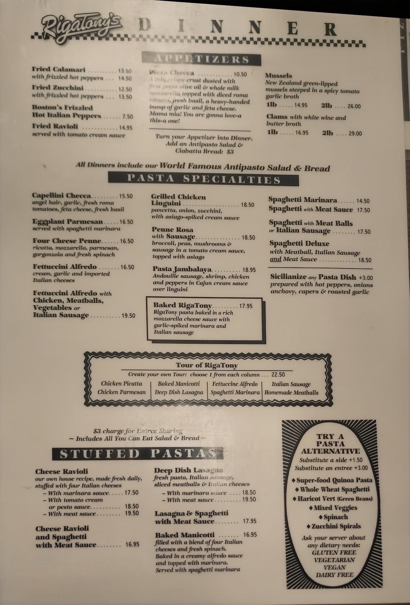 Menu for RigaTony's Authentic Italian Restaurant, Tempe, AZ - Restaurantji