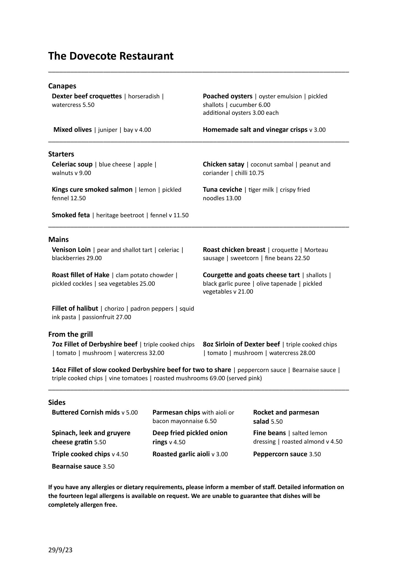 Dovecote Restaurant Ilkeston, Derbyshire DE7 6DG - Menu, Reviews (64 ...