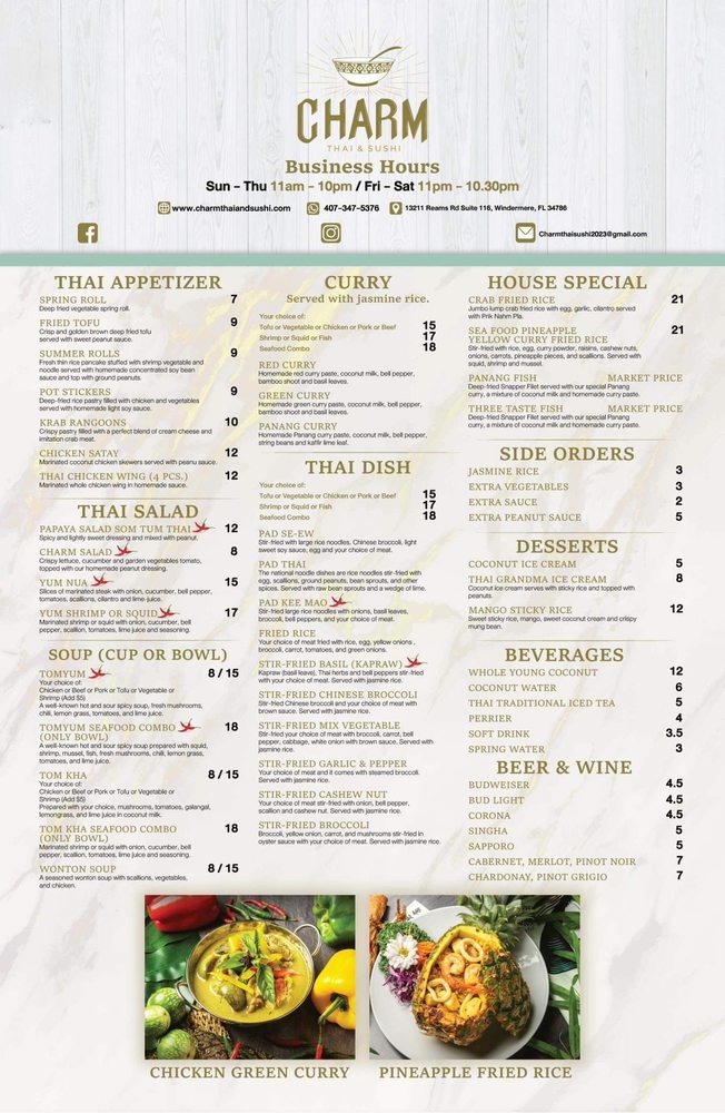 Charm Thai and Sushi, Windermere - Menu, Reviews (131), Photos ...