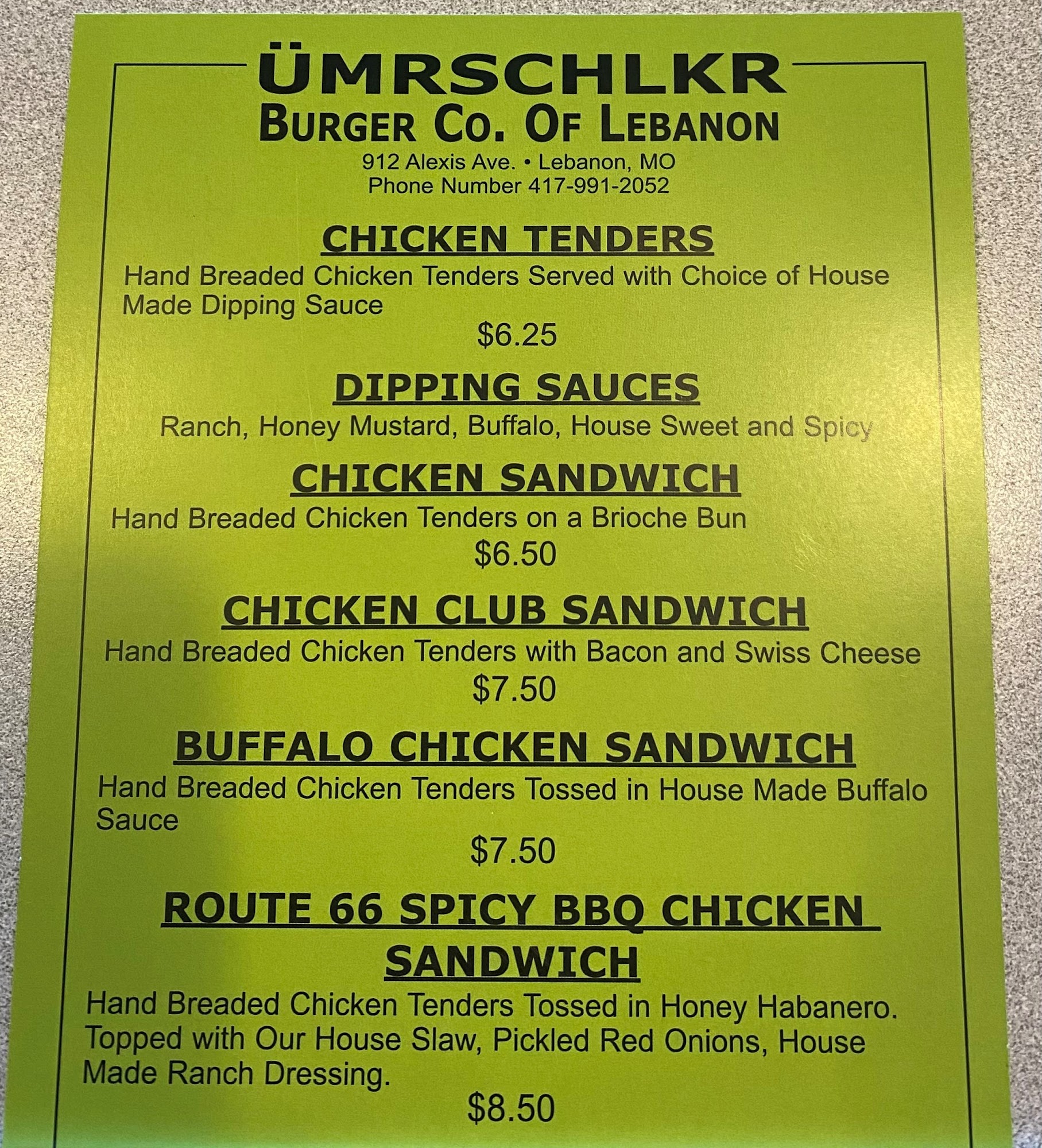UMRSCHLKR BURGER COMPANY, Lebanon - Menu, Reviews (97), Photos (21 ...