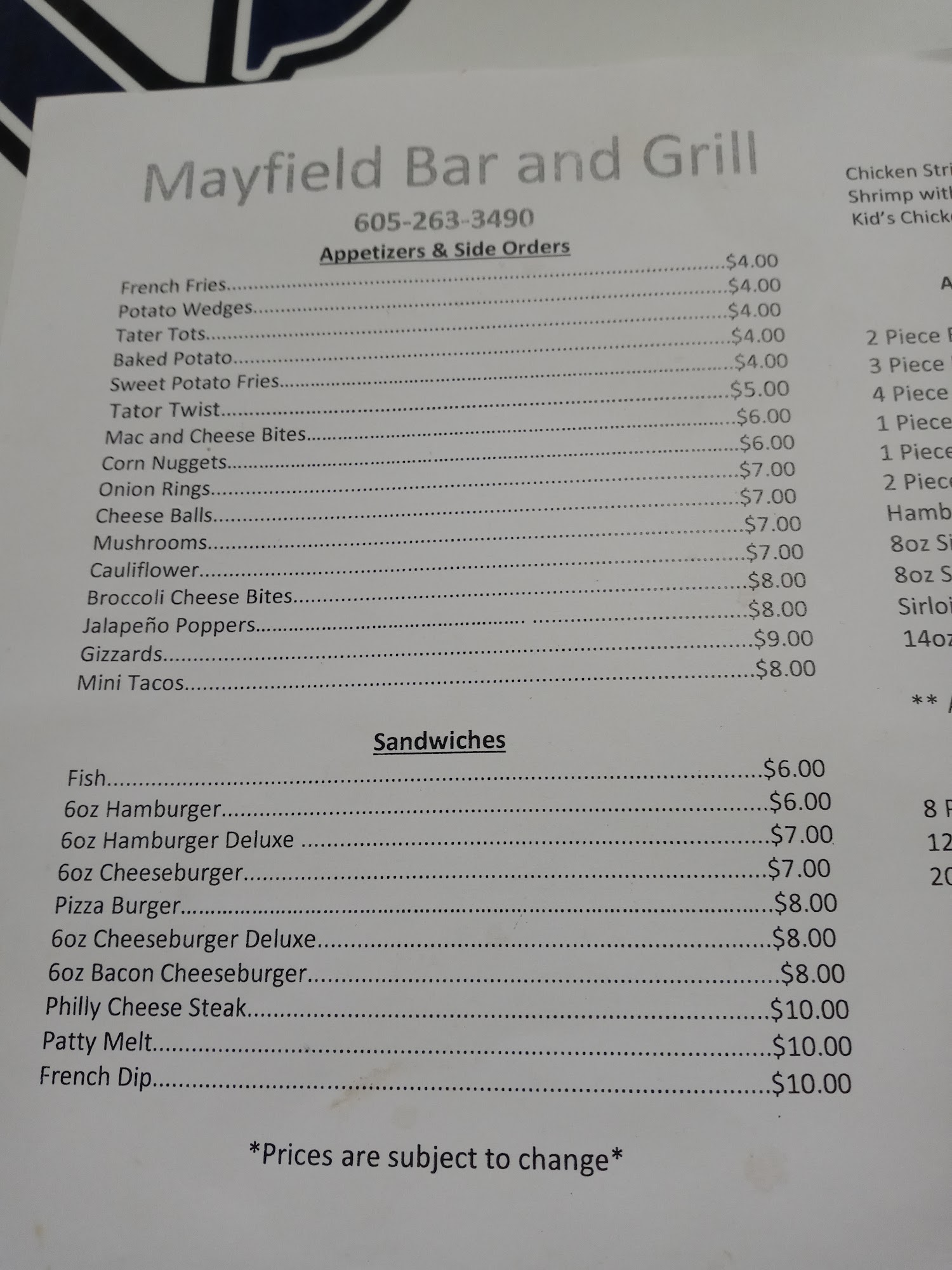 Mayfield Bar & Grill, Irene - Menu, Reviews (17), Photos - Restaurantji