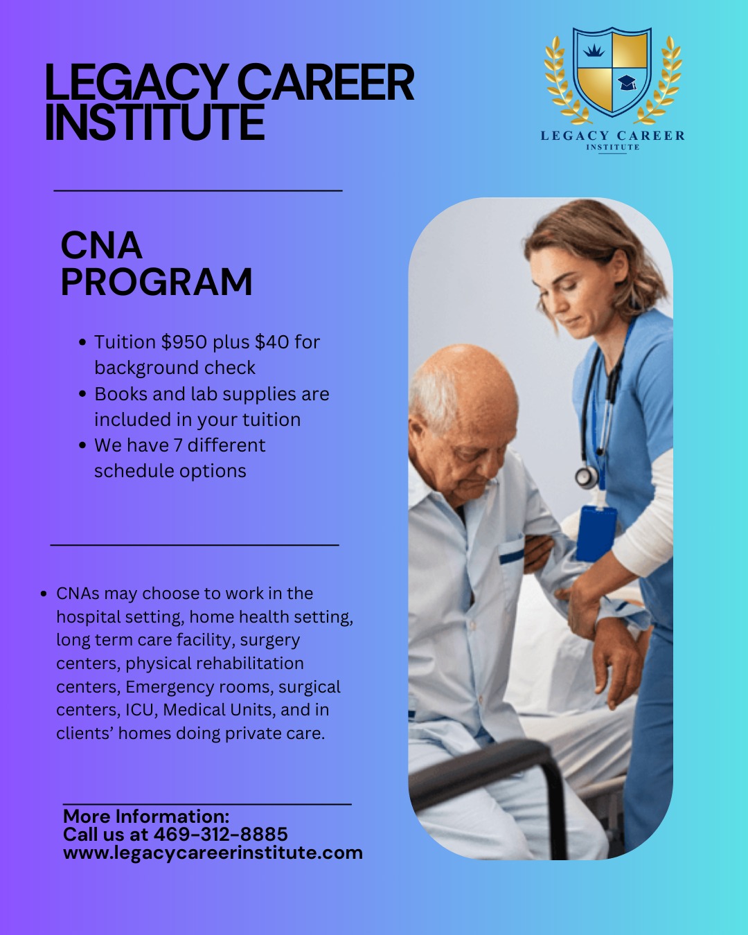 LEGACY CAREER INSTITUTE. BEST CNA, PHLEBOTOMY, PCT, EKG AND MEDICAL ASSISTANT SCHOOL ...