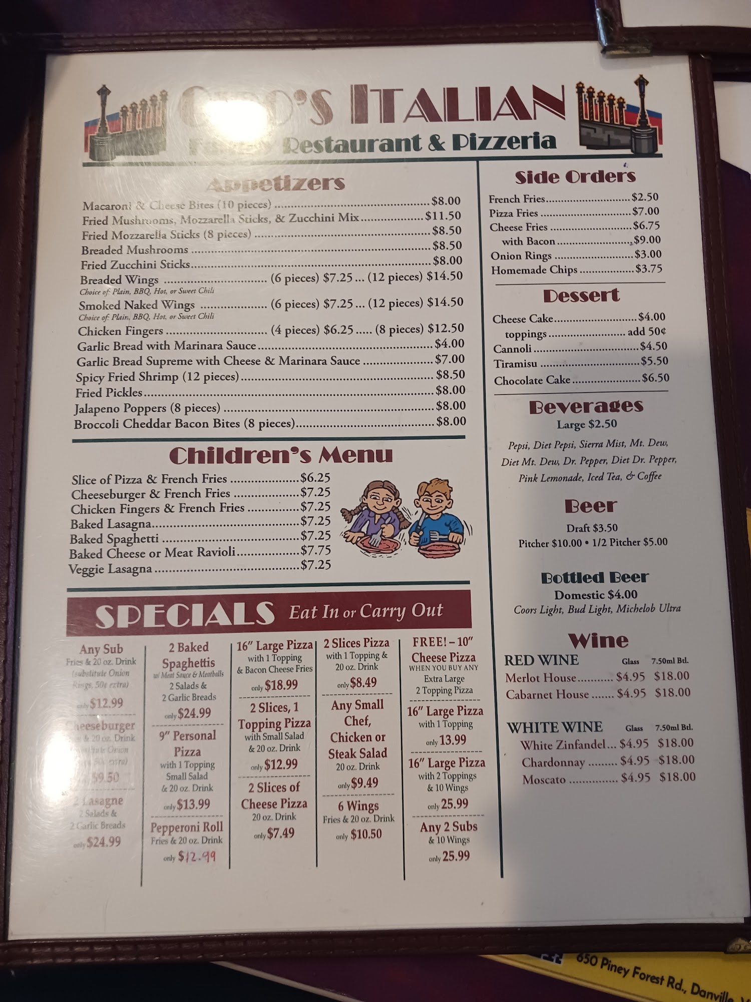 Menu for Ciro's Italian Family Restaurant, Danville, VA - Restaurantji