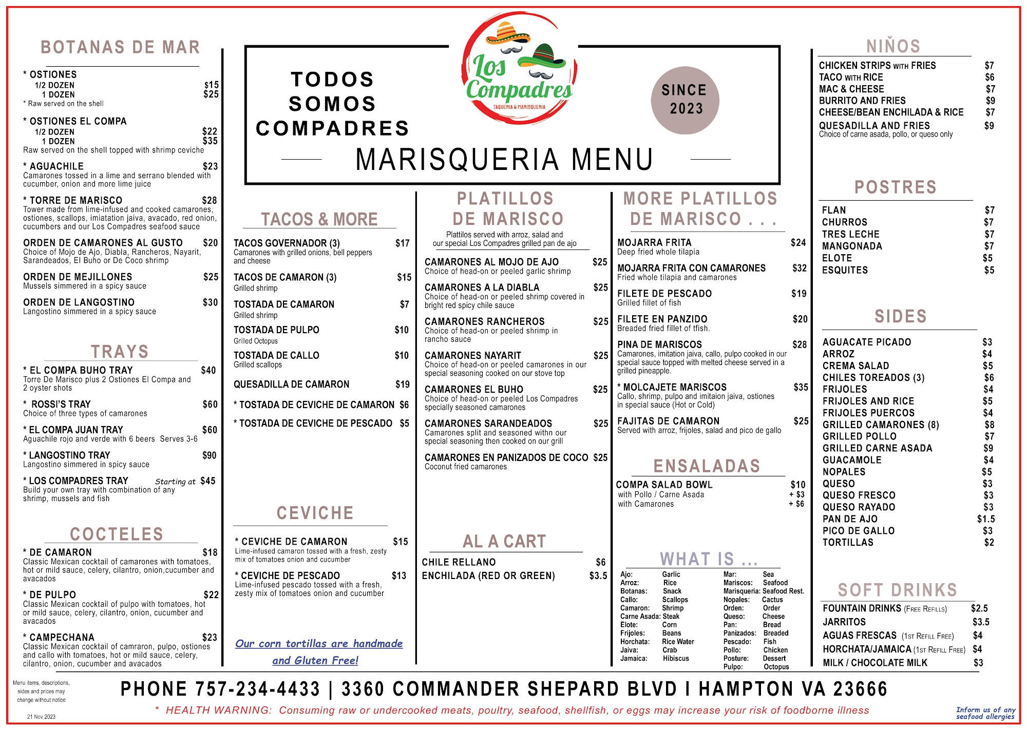 Menu for Los Compadres Taqueria & Marisqueria, Hampton, VA - Restaurantji