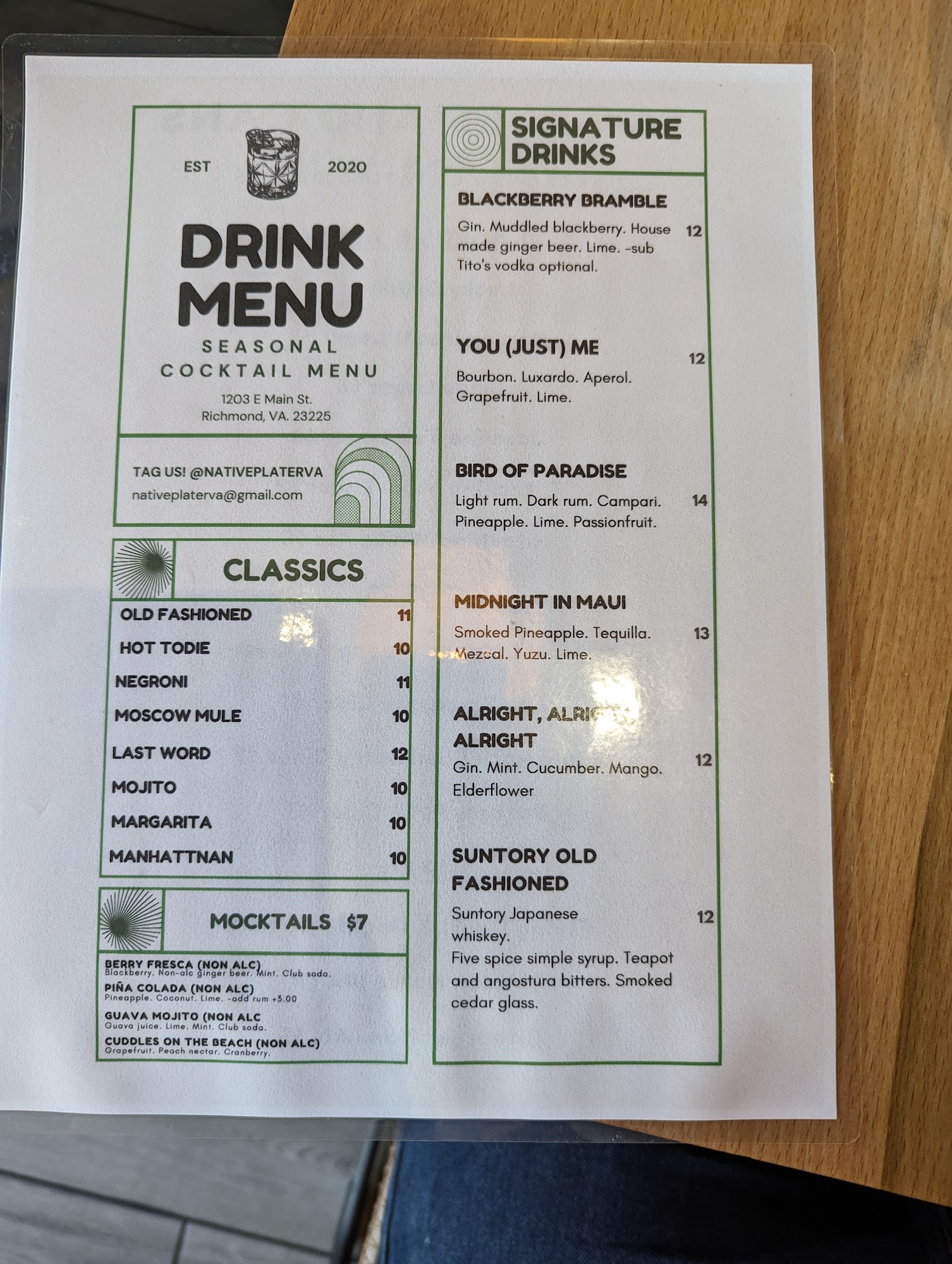 Menu for Native Plate, Richmond, VA - Restaurantji